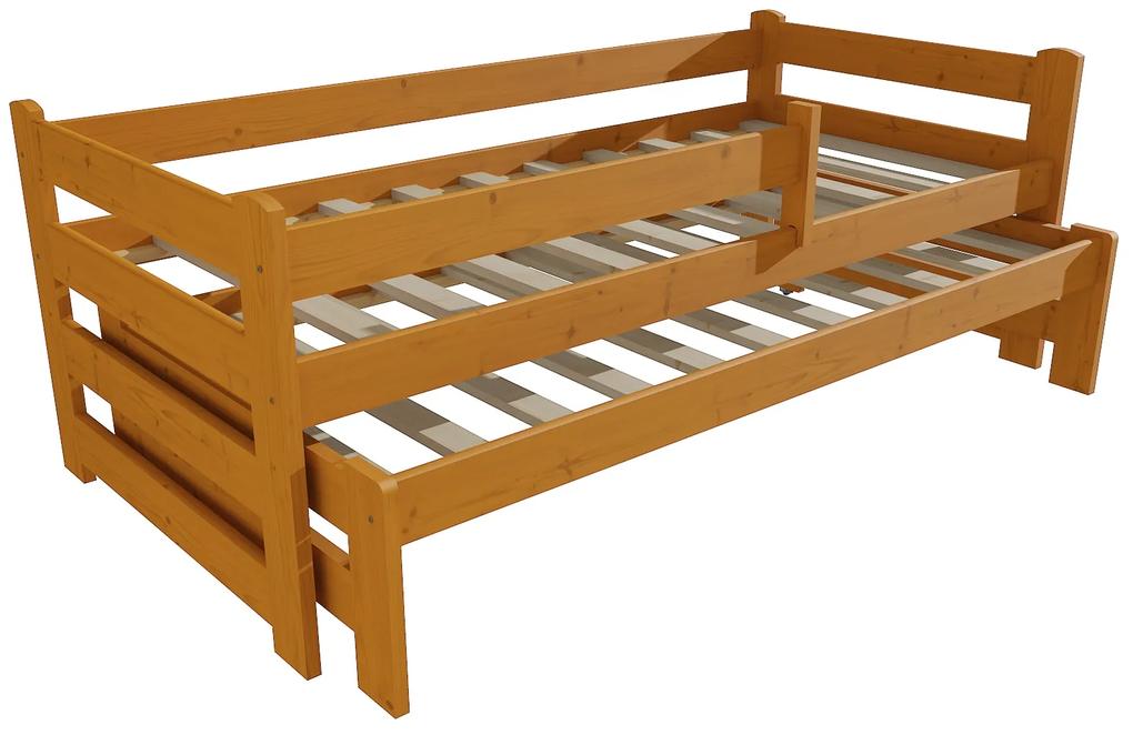 Vomaks Dětská postel s výsuvnou přistýlkou DPV 001 se zábranou Rozměr: 90 x 200 cm, Barva: bezbarvý lak