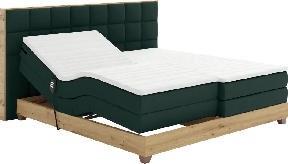 Elektrická polohovací postel, boxspring, zelená/dub artisan, 160x200, TIANA