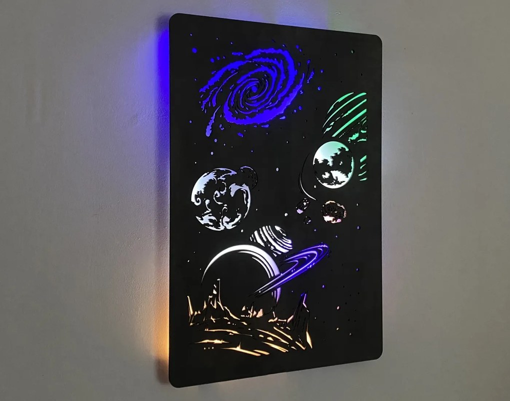 Li-Go "Vesmír" světelný obraz RGB 230V 60x90 cm provedení povrchu: dub světlý
