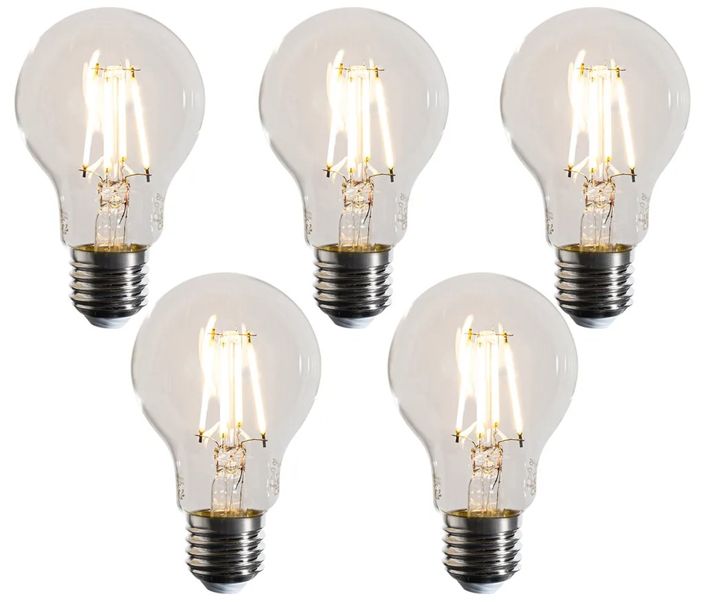 Sada 5 stmívatelných LED žárovek E27 A60 čirých 4,5W 500 lm 2700K