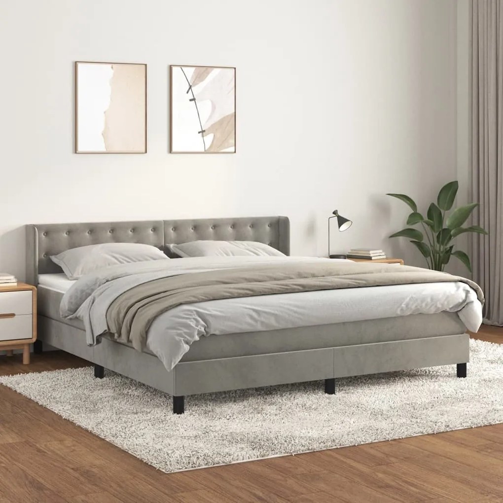 Box spring postel s matrací světle šedá 160x200 cm samet 3131207