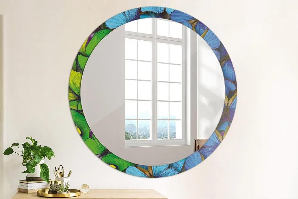 Kulaté dekorativní zrcadlo Modrý a zelený motýl fi 100 cm