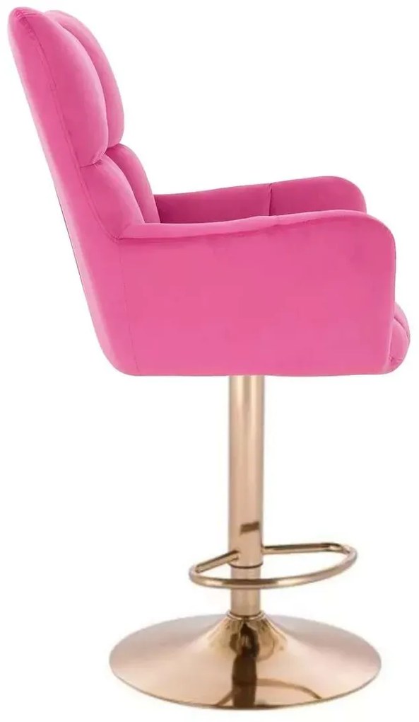 LuxuryForm DESIGN Barové křeslo AURORA VELUR na zlaté kulaté podstavě - tmavě růžové