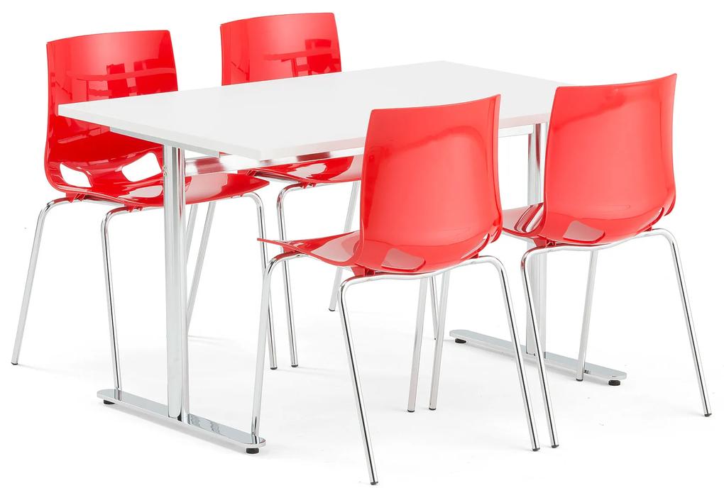 AJ Produkty Jídelní set Tilo + Juno, 1 stůl a 4 červené židle