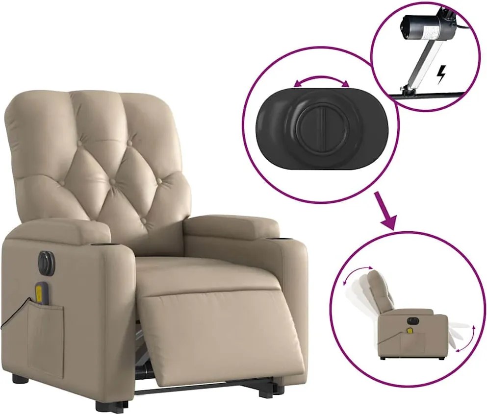 Elektrické zvedací masážní polohovací křeslo cappuccino koženka 3204799