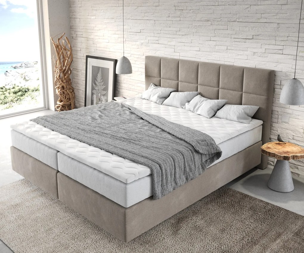 DELIFE Boxspring postel Dream-Fine 180x200 cm mikrovlákno béžová s TFK matrací a Visco topperem