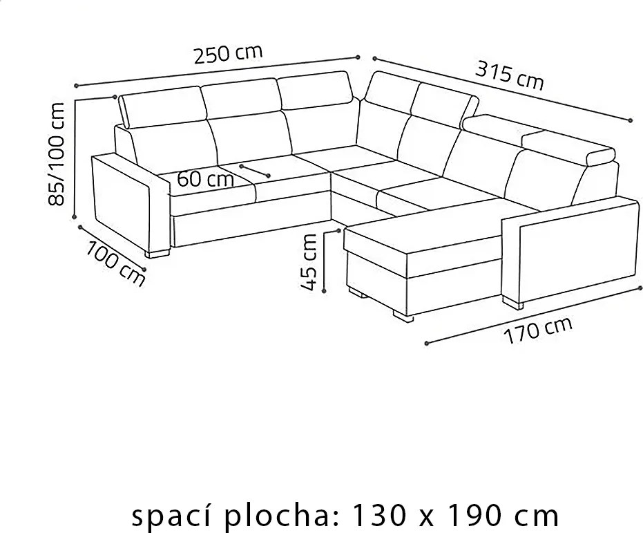 Sedací souprava PEDRO U | 250x315x170 | rozkládací + 2x úložný prostor | VÝBĚR TKANIN