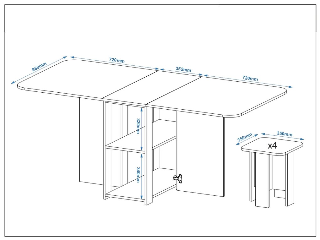 Vomaks unit, s.r.o. Skládací stůl KN-07 + 4 kusy taburet T-3 EKO Barva: dub kraft - bílý