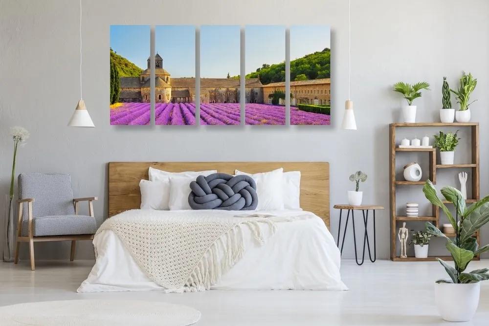 5-dílný obraz Provence s levandulovými poli - 200x100 cm