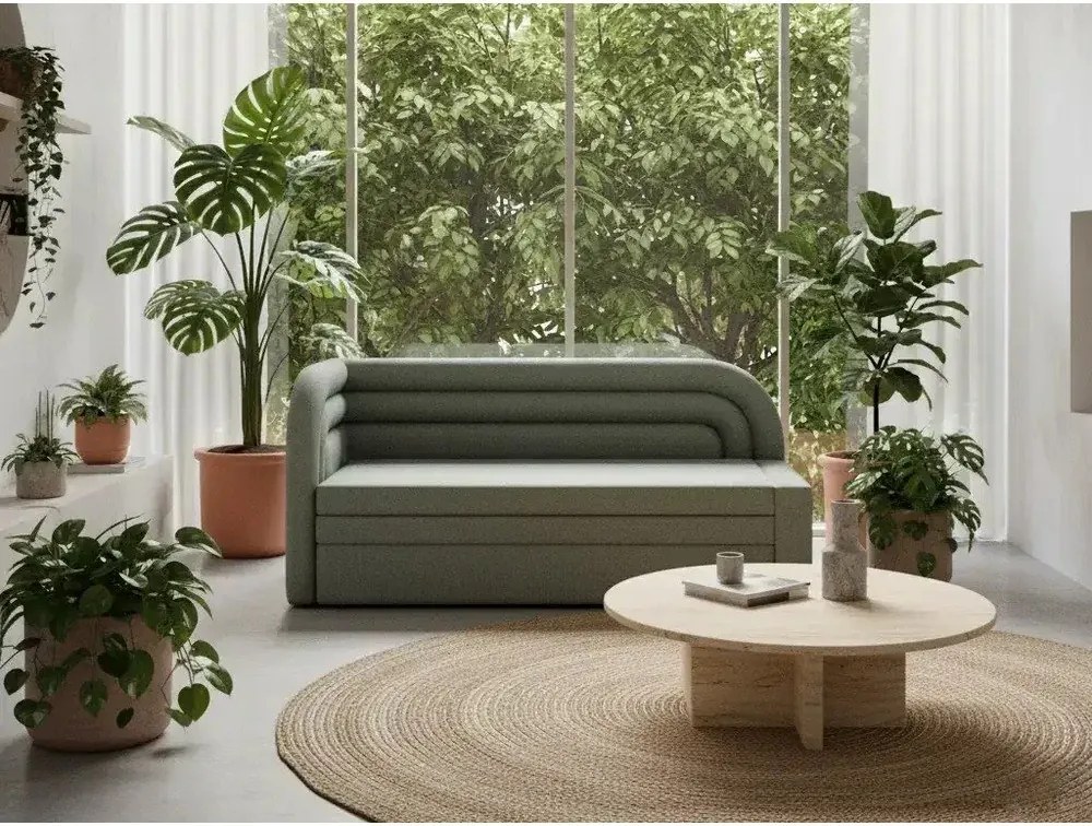 Zelená žinylková rozkládací/s úložným prostorem pohovka levý roh 223 cm Fabillo – ELTAP