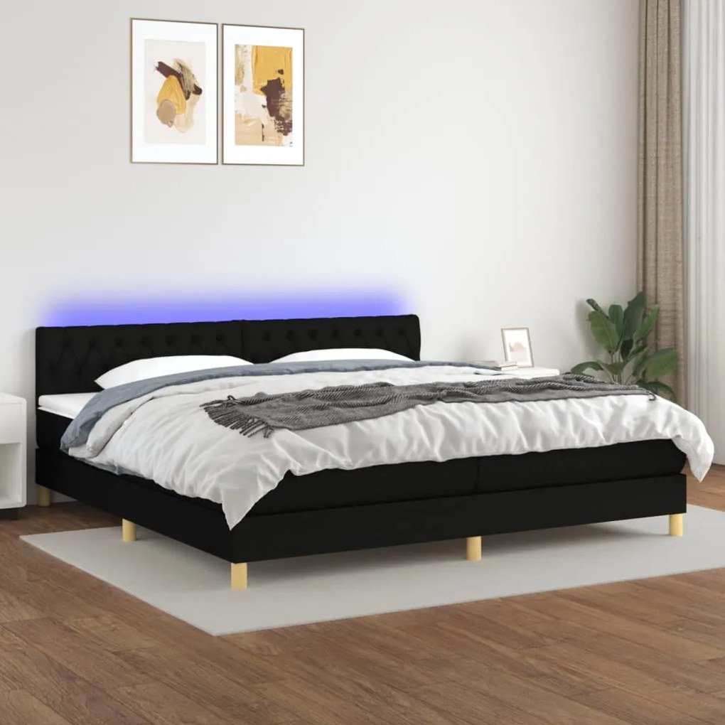 Box spring postel s matrací a LED černá 200x200 cm textil 3133983
