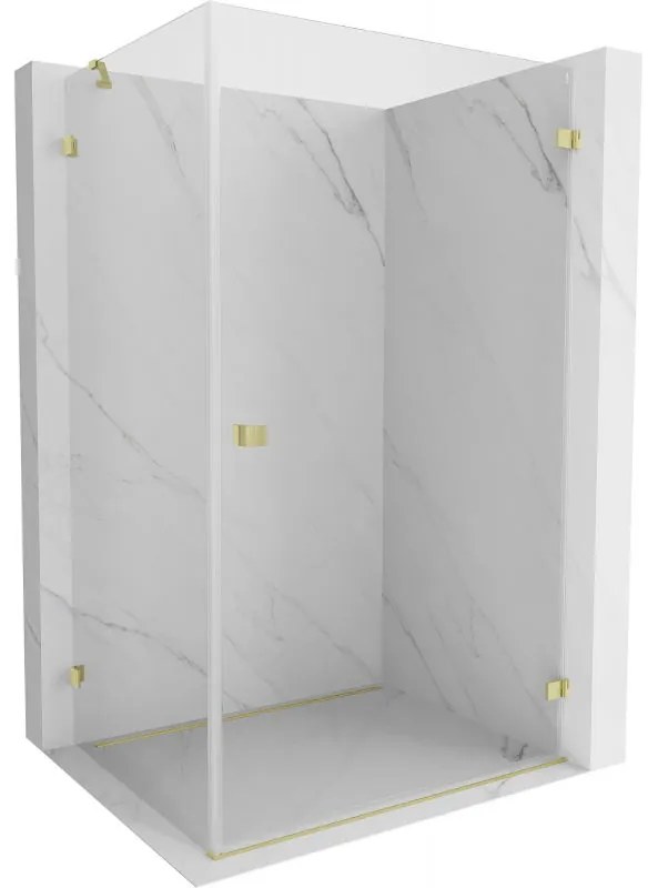 Mexen Lunar-B, pravostranný výklopný sprchový kout 100 x 80 cm, 8mm čiré sklo, zlatý kartáčovaný - 832-100-080-55-00-P