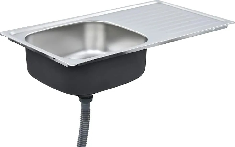 Kuchyňský dřez se sítkem a sifonem nerezová ocel 145073
