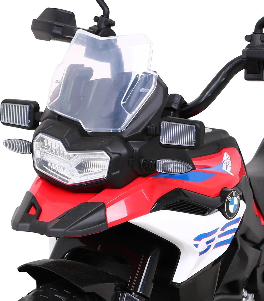 Ramiz Dětská motorka na baterie BMW F850 GS červená + pomocná kolečka + audio LED + pomalý start + EVA