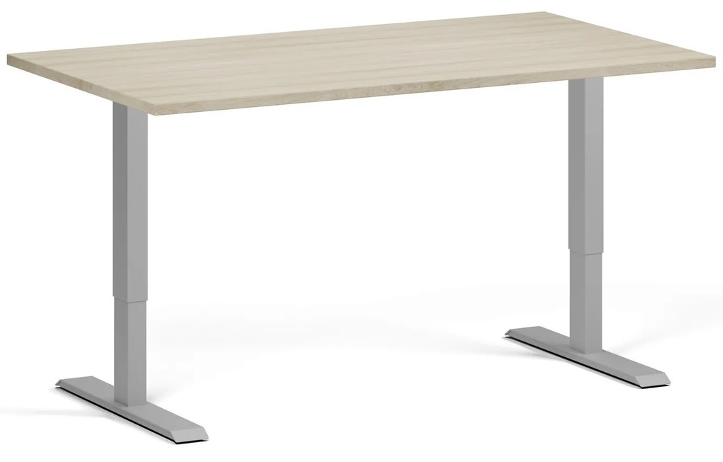 Výškově nastavitelný stůl, 140x80 cm, 1 motor, šedá podnož, dub přírodní