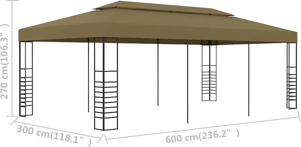 Zahradní altán 6 x 3 x 2,7 m taupe 180 g/m² 312230