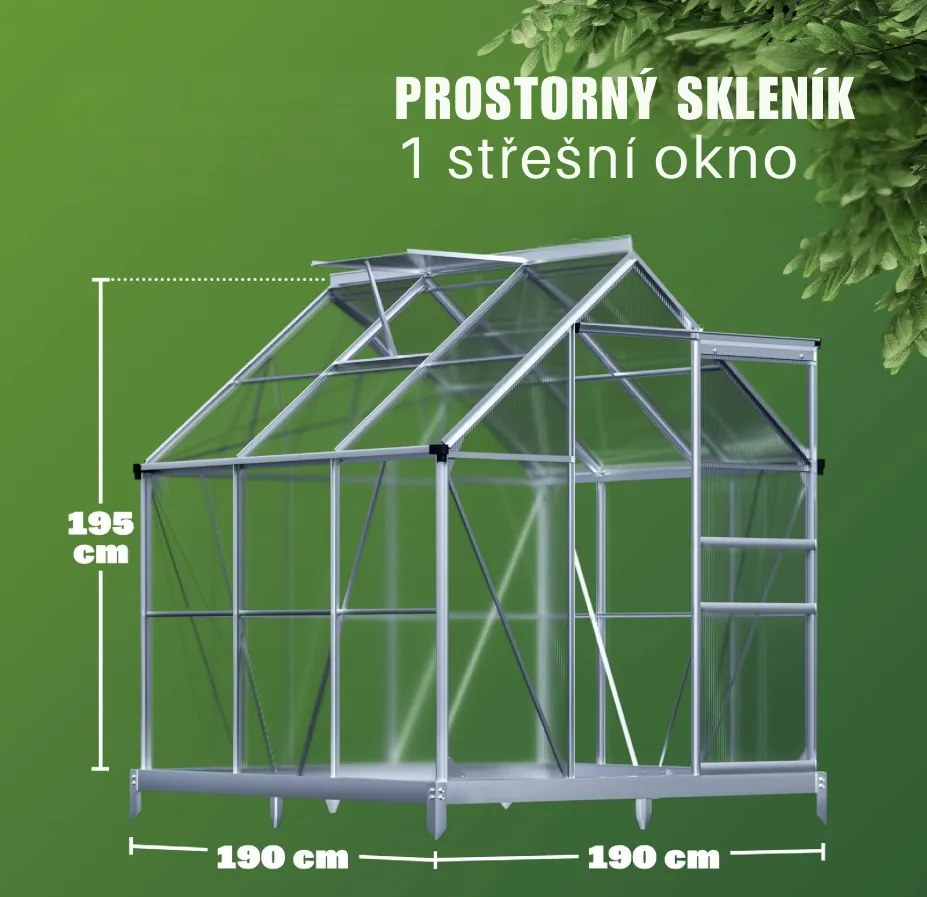 Zahradní skleník Dyer se základnou 190x195 cm stříbrný