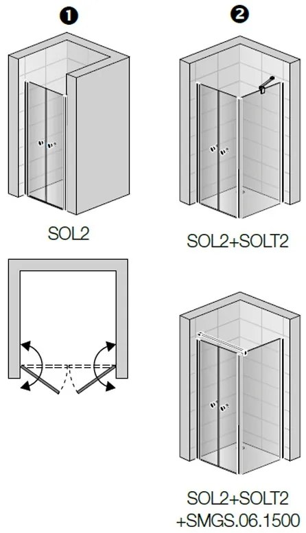 Ronal (Sanswiss) Ronal, SOLINO dvoukřídlé dveře SOL2 Šířka: 75 cm, Sklo: 07 čiré