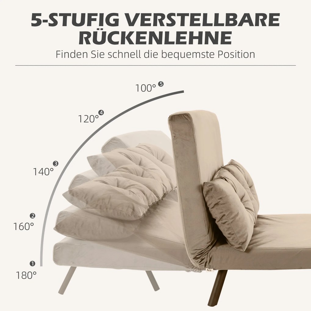 HOMCOM 2místná pohovka s funkcí spaní, 102x73x81cm, s opěradlem nastavitelným v pěti směrech, přehozové polštáře, protiskluzové nožičky, sametový vzh…