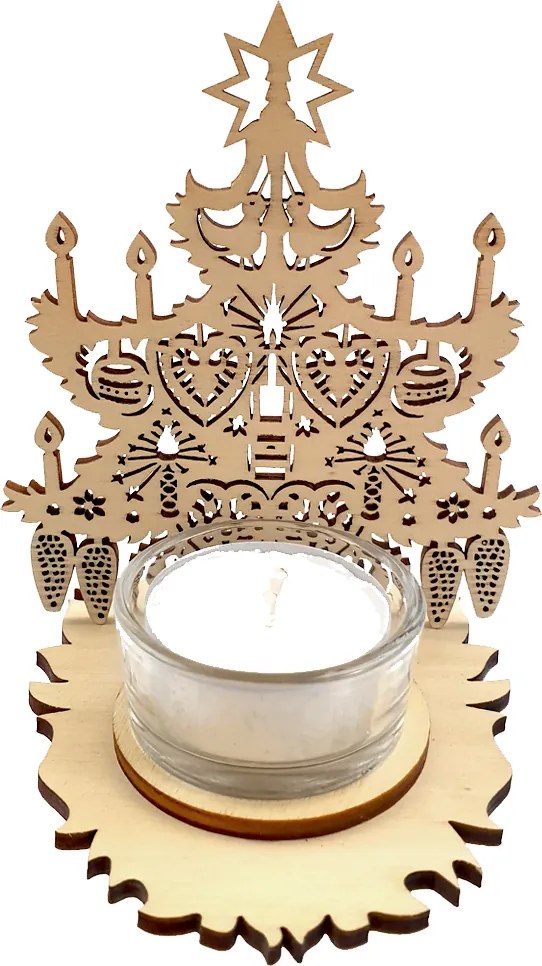 AMADEA Dřevěný svícen vánoční stromek, 11 cm