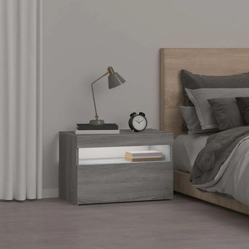 Noční stolek s LED osvětlením šedý sonoma 60 x 35 x 40 cm 3152828