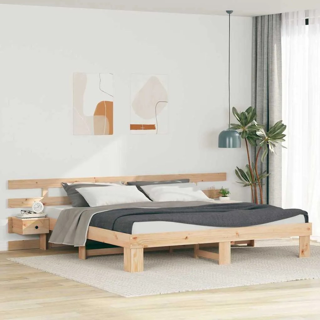 Rám postele s čelo Hnědá 200 x 200 cm Masivní borové dřevo 3385676