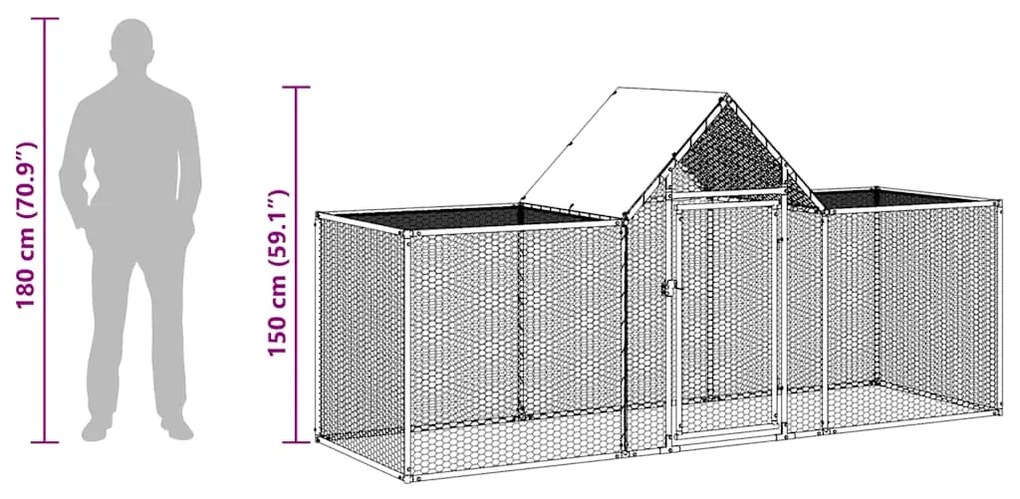 vidaXL Marketos Klec pro kuřata 3 x 1 x 1,5 m pozinkovaná ocel