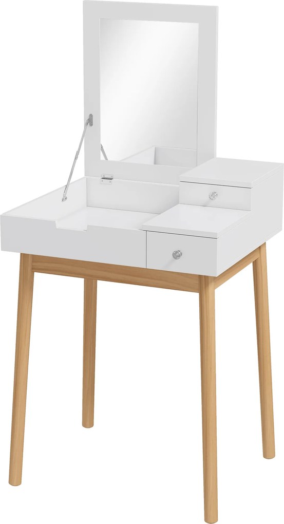 HOMCOM Toaletní Stůl s Zrcadlem Moderní Styl - 2 Zásuvky, Sklopné Zrcadlo do Ložnice, Obývacího Pokoje, 60 x 50 x 85,5 cm