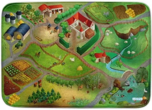 HOUSE OF KIDS Dětský hrací koberec Farma 3D Ultra Soft 100x150 zelený