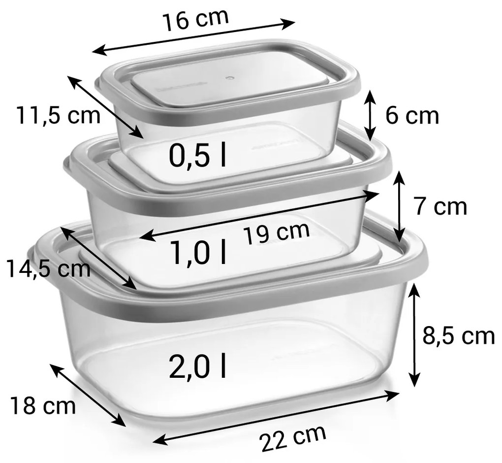 Dózy do mrazničky 4FOOD, 3 ks, 0,5; 1,0; 2,0 l