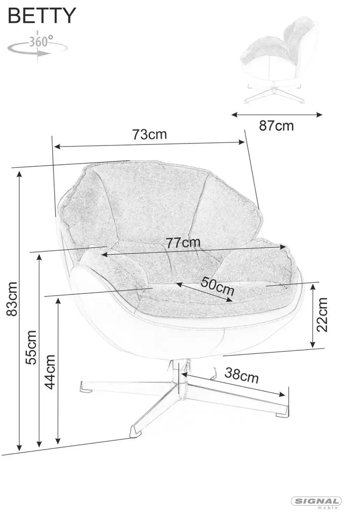 Otočné křeslo Betty hořčicové