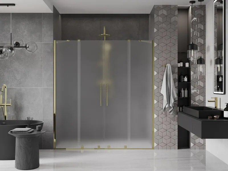 Mexen Velar Duo, posuvné sprchové dveře do otvoru 200 cm, 8mm sklo námraza, zlatá lesklá, 871-200-000-32-50