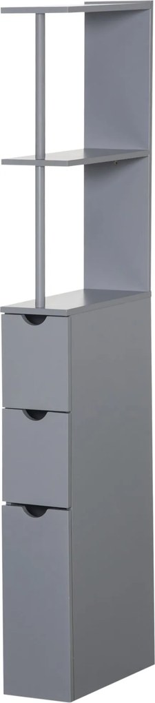 HOMCOM Moderní sloupcový koupelnový kabinet s 2 policemi, 2 zásuvkami a 1 bezpečnostním dvířkami 15x33x136,5 cm Šedý | Aosom