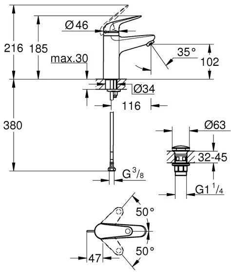 GROHE 24327001 - Umyvadlová baterie SWIFT velikost M lesklý chrom