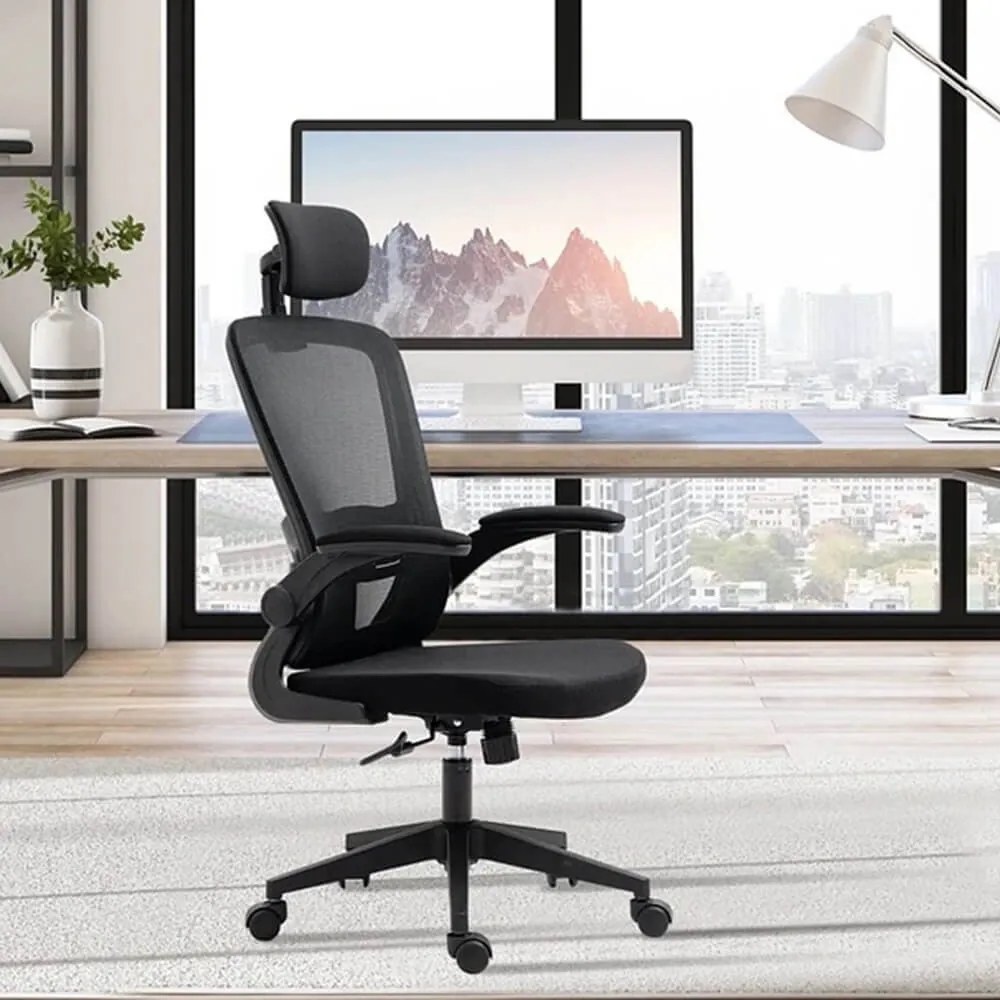Ergonomická kancelářská židle s bederní opěrkou a opěrkou hlavy, černá