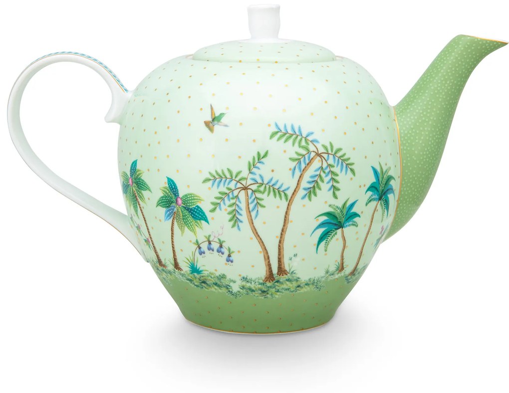 Pip Studio Jolie Gold Dots konvice 1.6l, zelená (Velká čajová konvice)