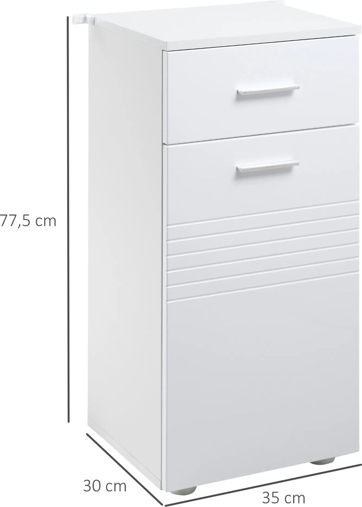 Kleankin Koupelnová skříňka s policí a zásuvkou, stojící kabinet pro obývací pokoj, ložnici a koupelnu 35x30x77,5 cm Bílá