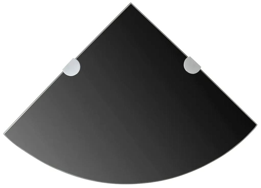 Rohová police s chromovými podpěrami sklo černá 35x35 cm - Default Title