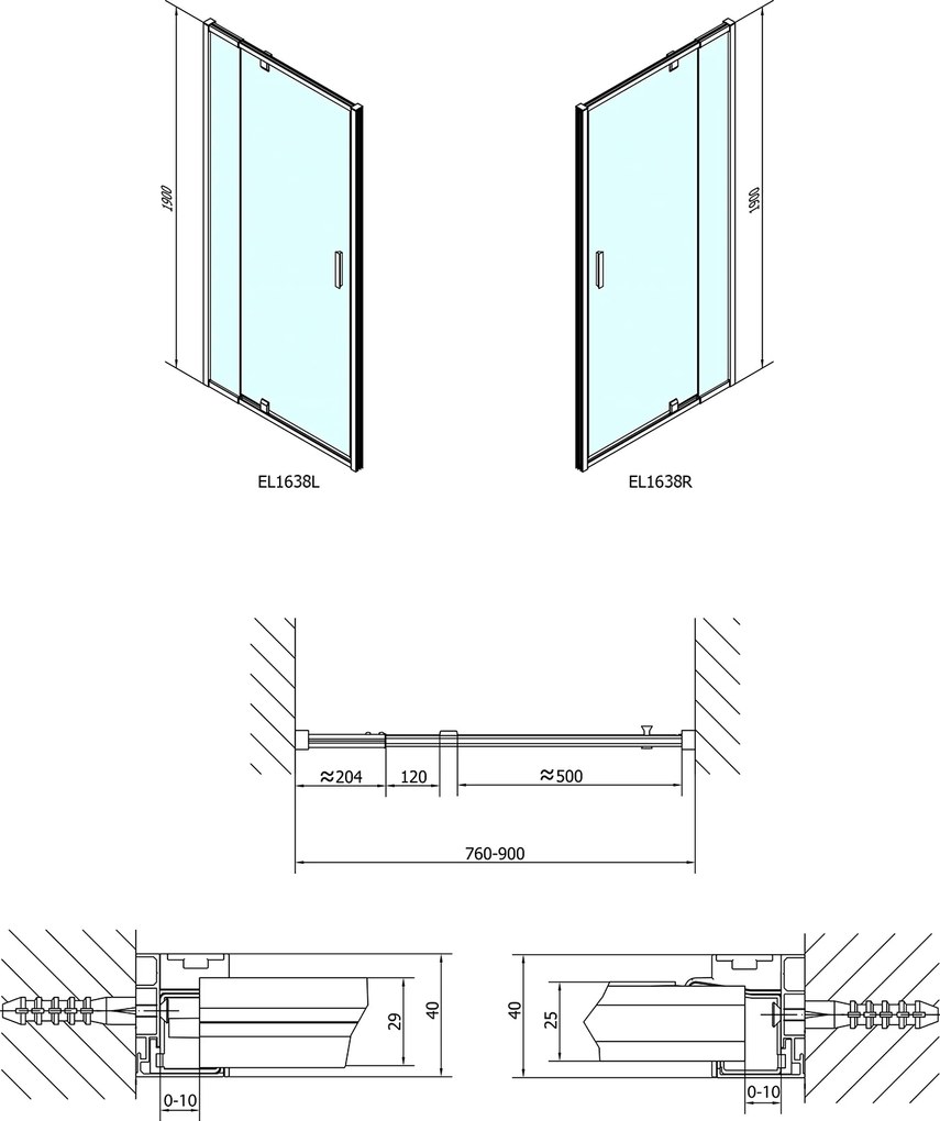Polysan Easy Line 76 - 90 cm EL1638 sprchové dveře
