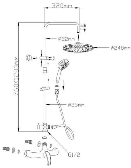 Aqualine - Sprchová sada s baterií KASIOPEA lesklý chrom