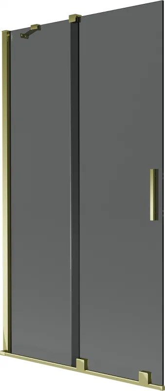 Mexen Velar, 2-křídlová posuvná vanová zástěna 100 x 150 cm, 8mm šedé sklo, zlatá lesklá, 896-100-000-41-50