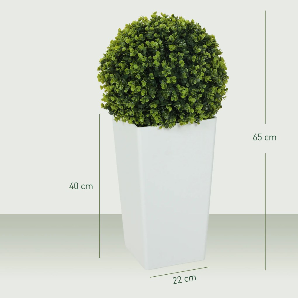 HOMCOM sada 2 umělých eukalyptových topiary, výška 65 cm, 330 listů, UV-odolné, v bílých trapezových květináčích