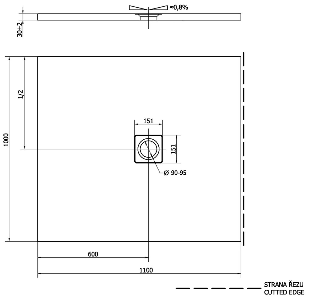 Polysan Flexia sprchová vanička 110 x 100 cm s možností úpravy rozměru litý mramor bílá matná 72922MAT