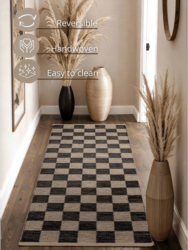 Černý/krémový oboustranný/ručně tkaný běhoun s příměsí juty 80x200 cm Rex – Hanse Home