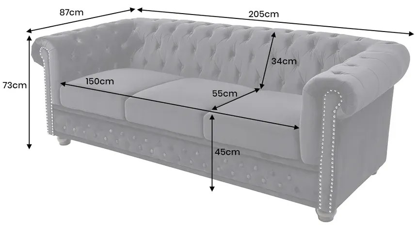 Massive home | 3místná pohovka CHESTERFIELD 205cm, sametová černá