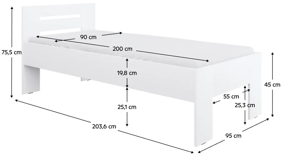 Kondela Postel, 90x200, bílá, BASIS