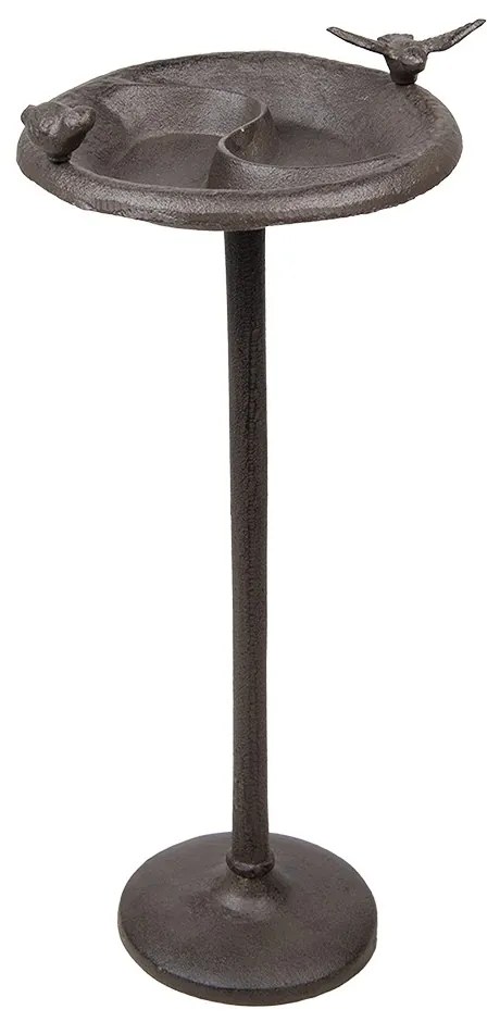 Hnědé litinové pítko/ krmítko pro ptáčky na vysoké noze - 23*25*52 cm
