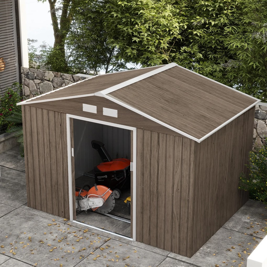 Outsunny kůlna na nářadí 4,9 m², zahradní kůlna s jednoplášťovou střechou, posuvné dveře, základy, 277 x 195 x 192 cm, pozinkovaná ocelová kůlna na n…