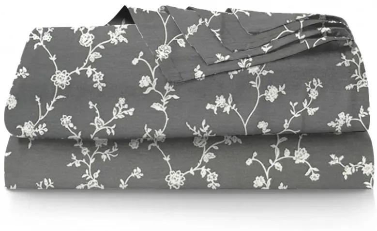 Ervi bavlněné prostěradlo - Popínavé květiny na šedém