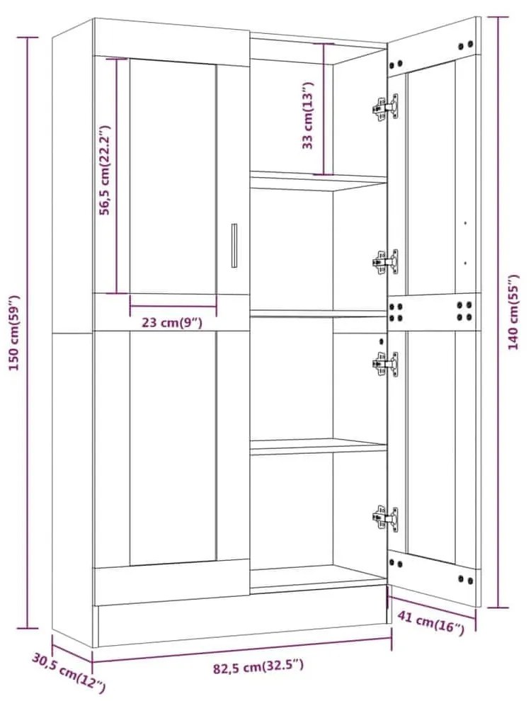 Petromila Vitrína kouřový dub 82,5 x 30,5 x 150 cm kompozitní dřevo